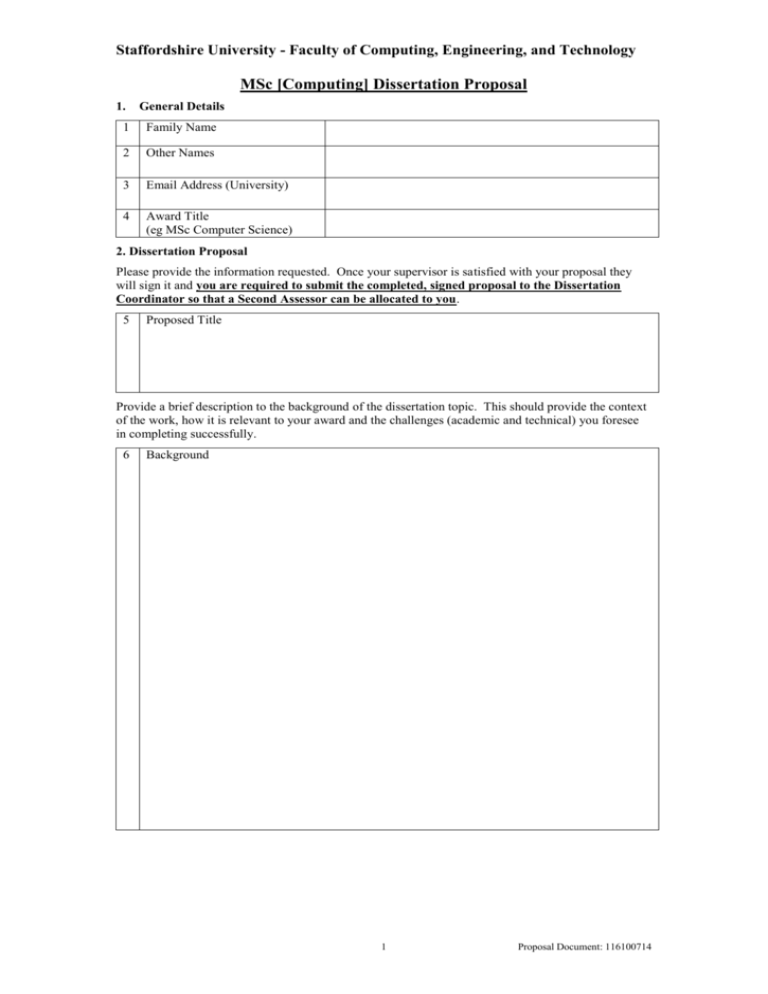 MSc Computing Dissertation Proposal