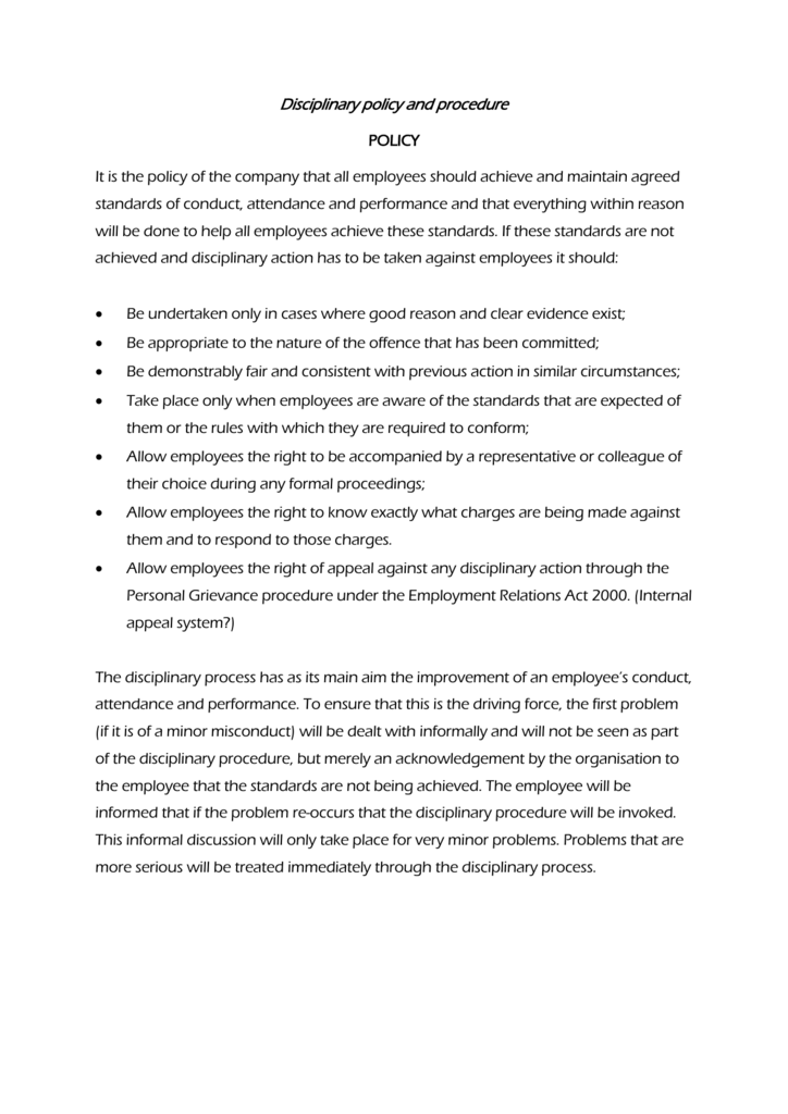 Disciplinary Policy And Procedure