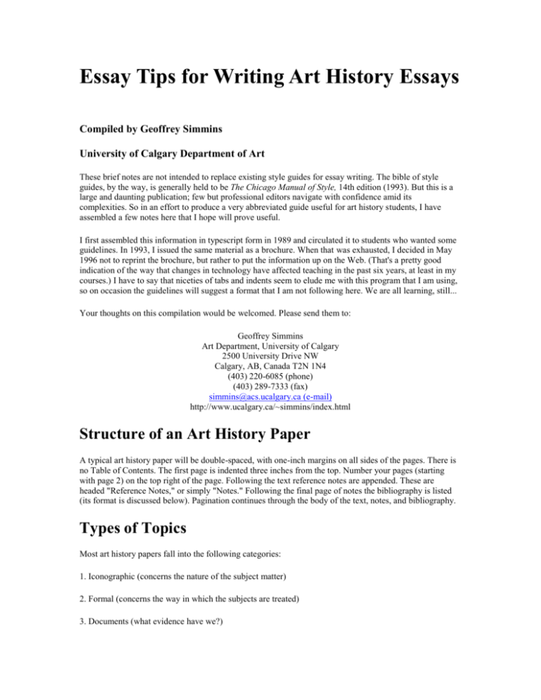 Essay Tips For Writing Art History Papers Essay Tips For Writing Art History Papers
