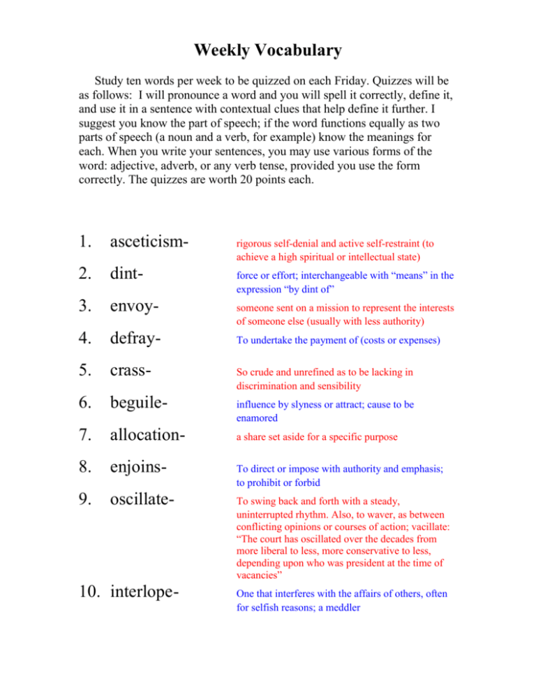 Weekly Vocabulary
