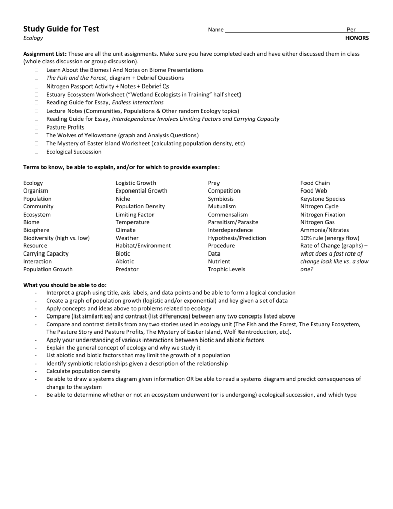 Study Guide For Test Study Guide For Test
