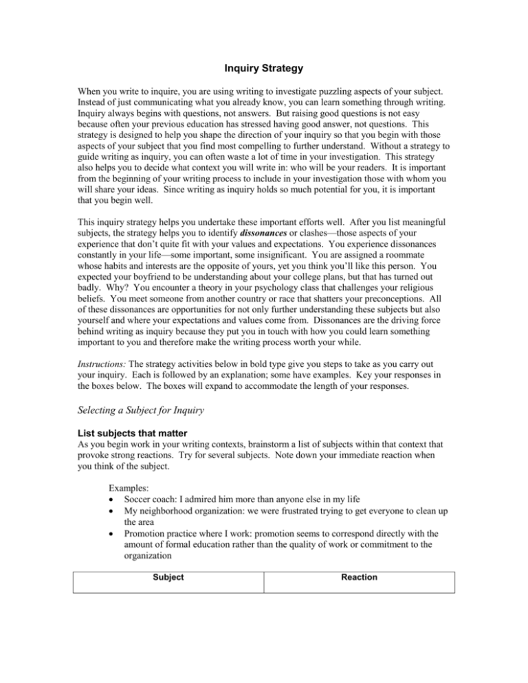 Inquiry Strategy - Writing as Inquiry