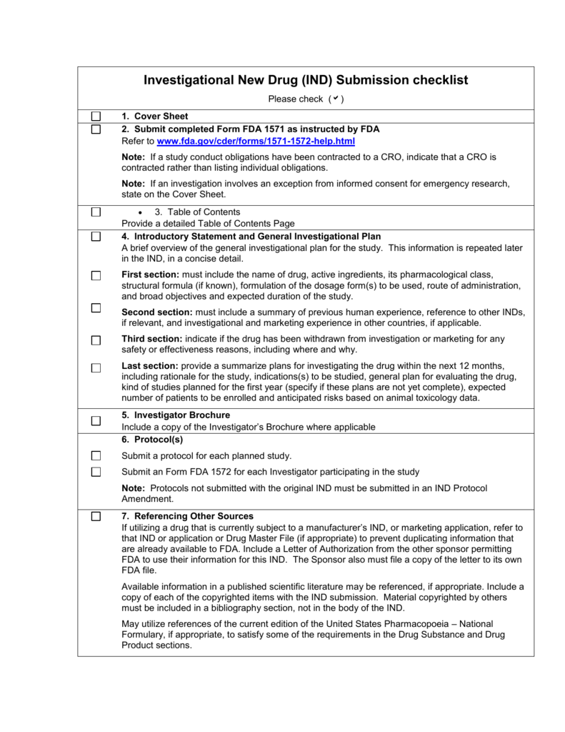 Investigational New Drug IND Submission Checklist