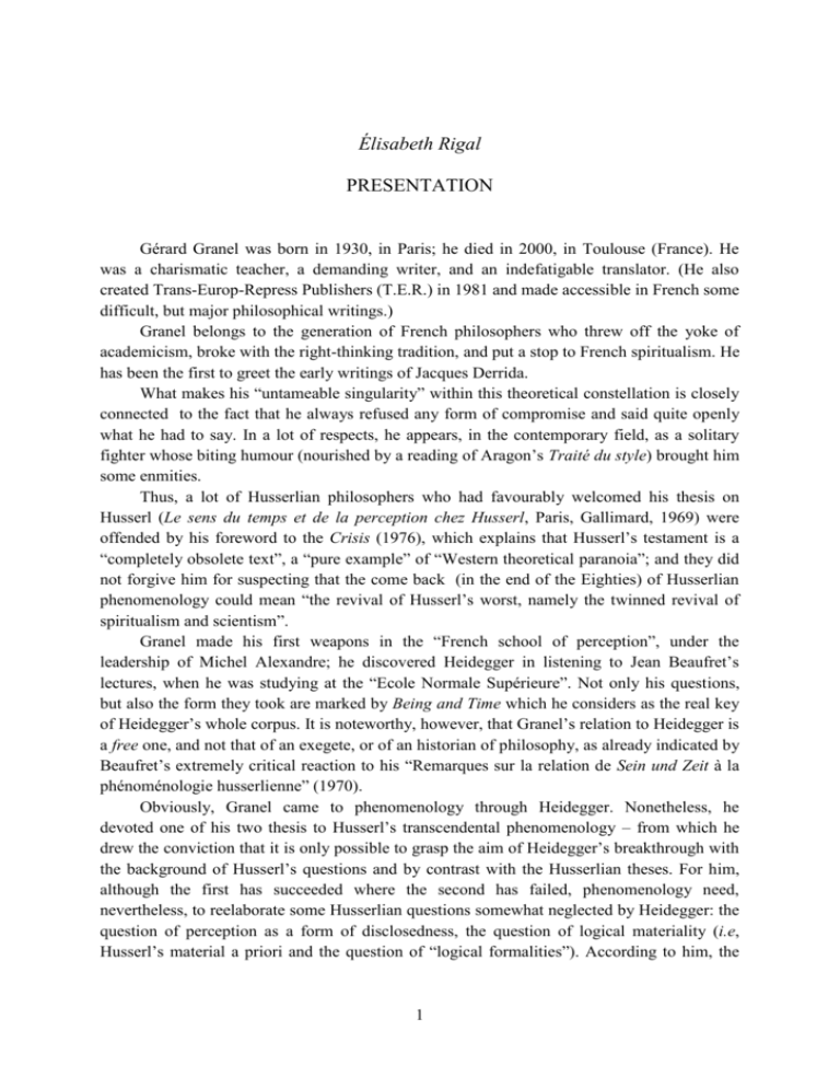 presentation - Granel, Gérard