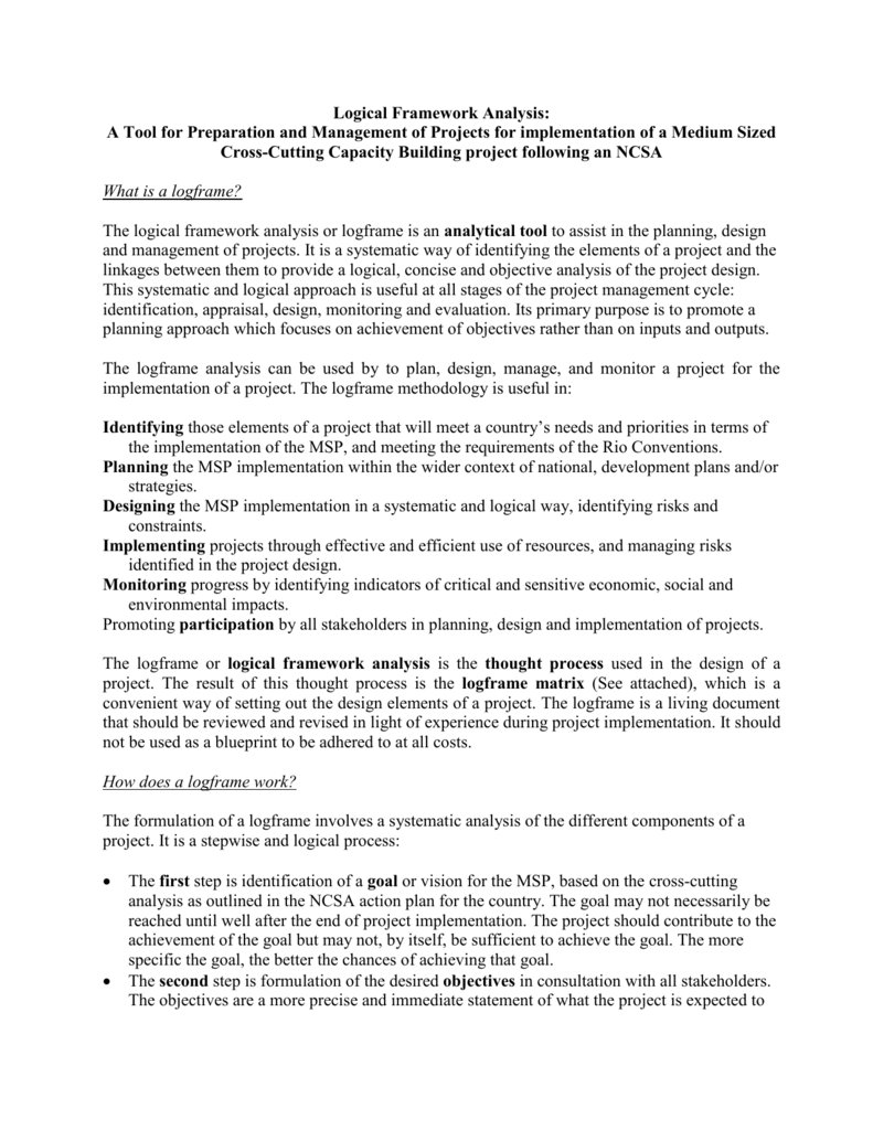 Logical Framework Analysis Guidelines And Sample