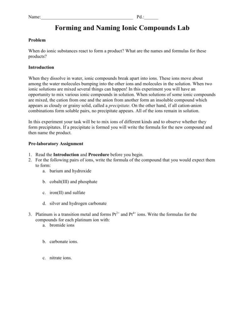 Forming And Naming Ionic Compounds