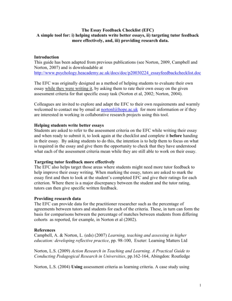 The essay feedback checklist 201
