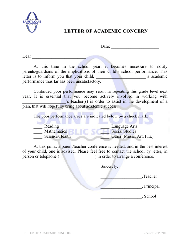 LETTER OF ACADEMIC CONCERN
