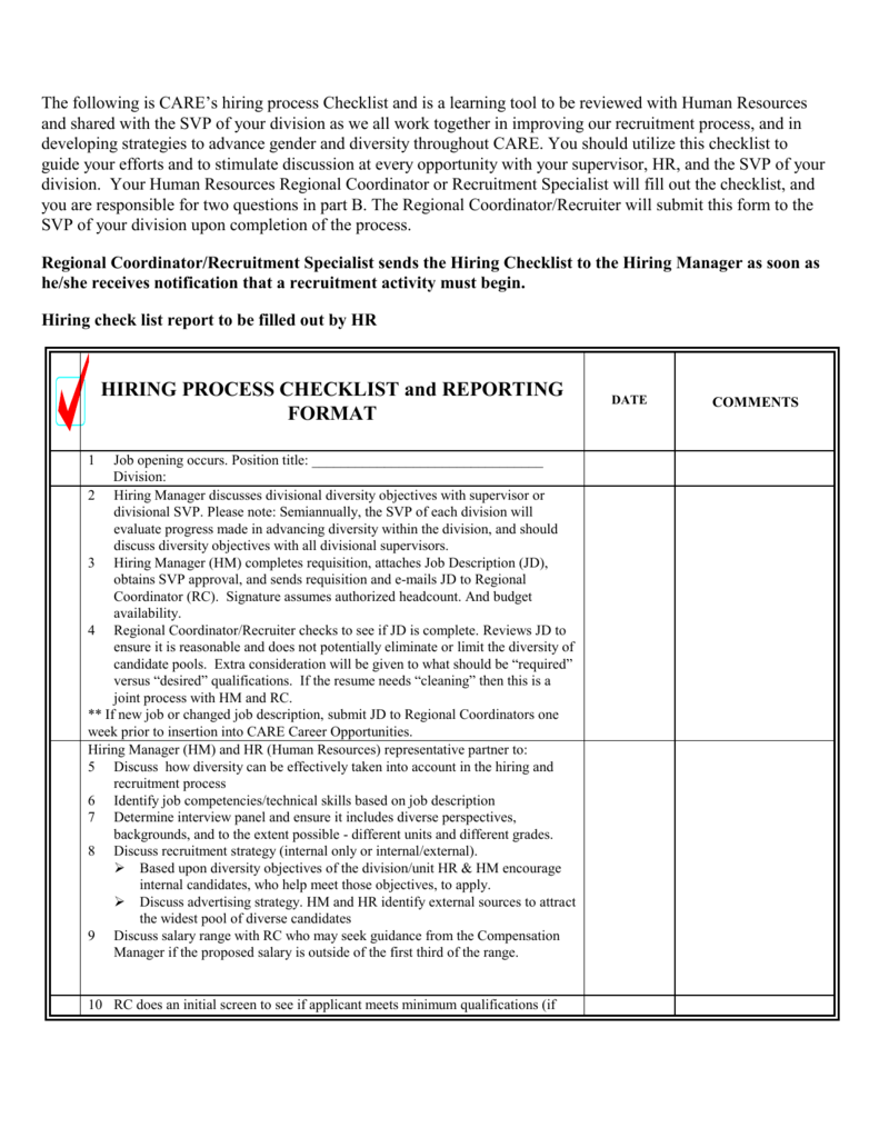 Process Checklist Template For Your Needs