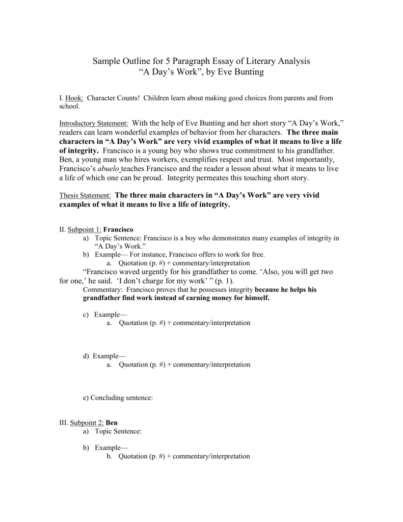 Sample Outline For 5 Paragraph Essay Of Literary Analysis