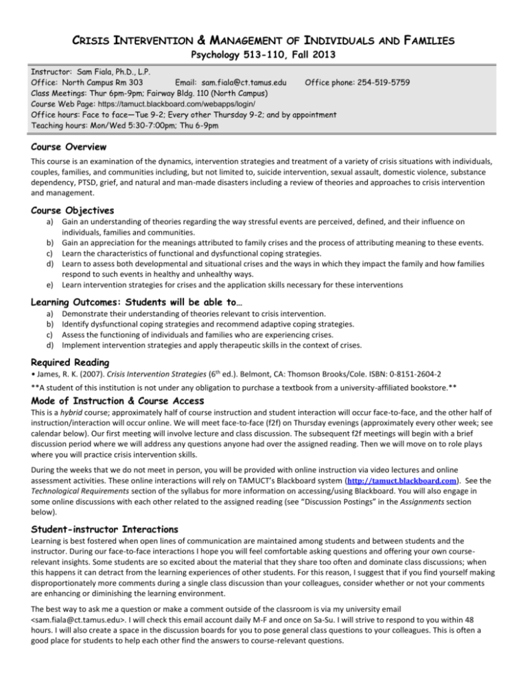 CRISIS INTERVENTION MANAGEMENT OF INDIVIDUALS AND