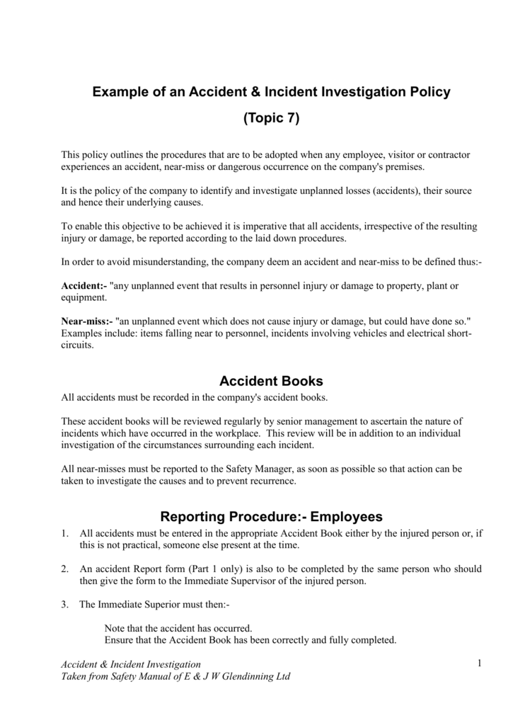 Example Of An Accident And Incident Investigation Policy