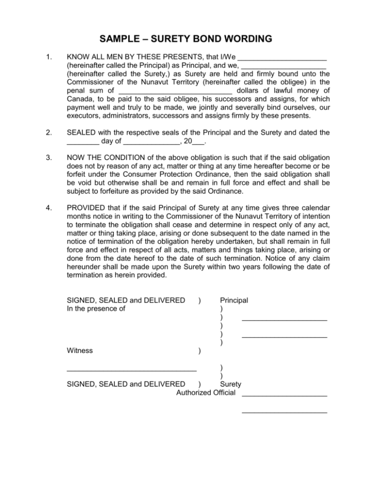 Surety Bond Template