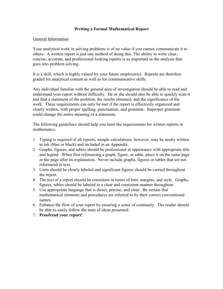 Writing A Formal Mathematical Report