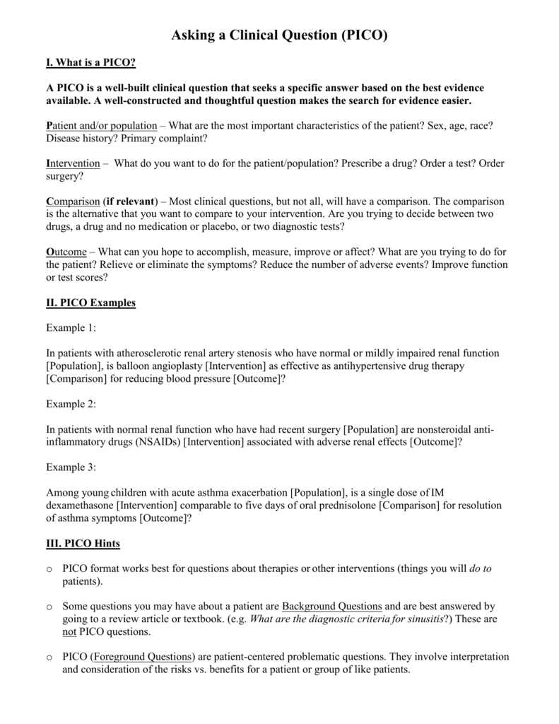  Pico Paper Example Nursing PICO Question Nursing Depression