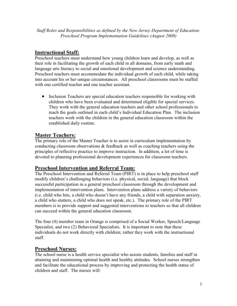 Staff Roles And Responsibilities Staff Roles And Responsibilities