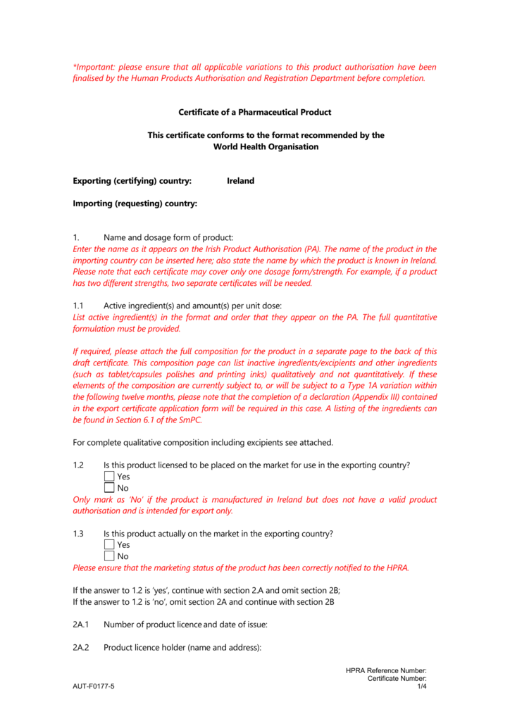 Certificate Of A Pharmaceutical Product