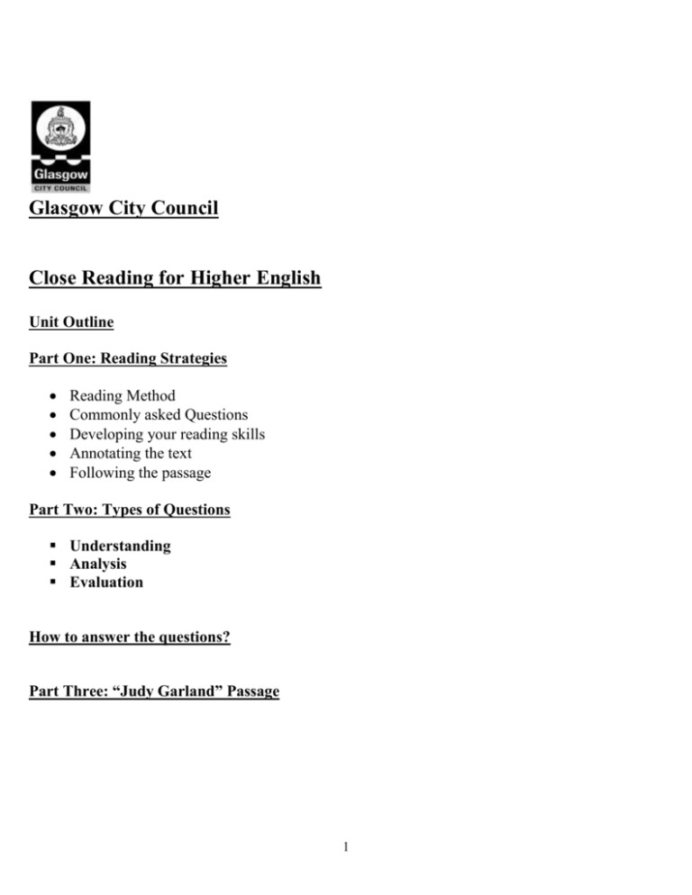 Close Reading For Higher English Master