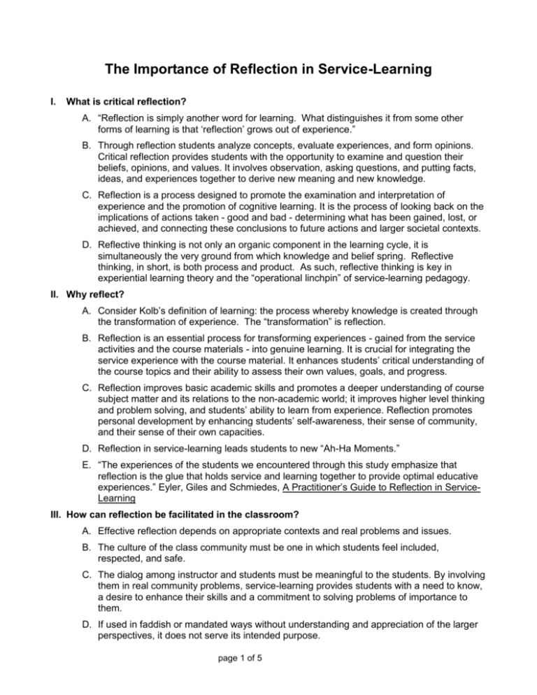 The Importance Of Reflection In Service
