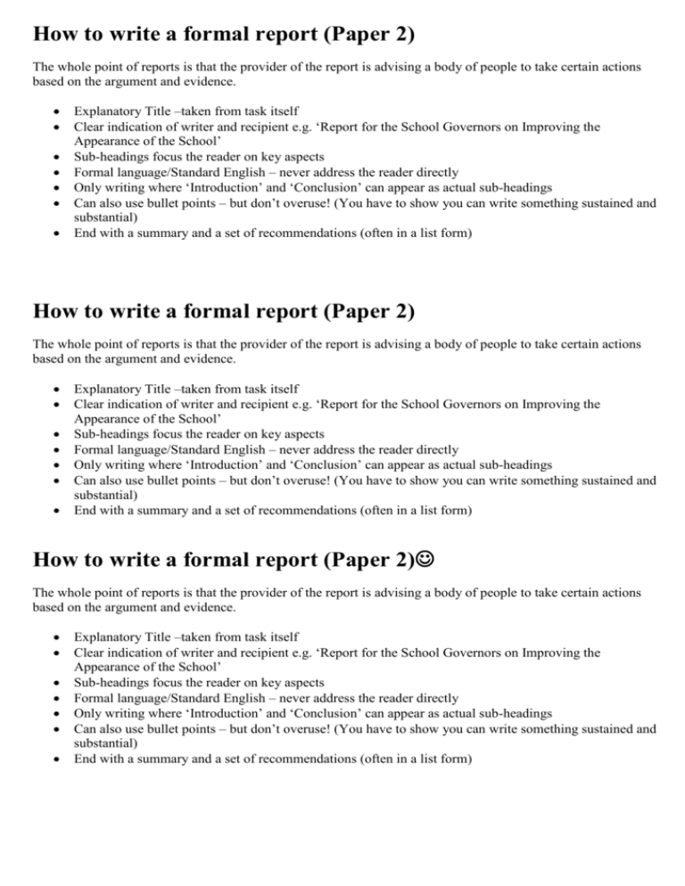 How To Write A Formal Report
