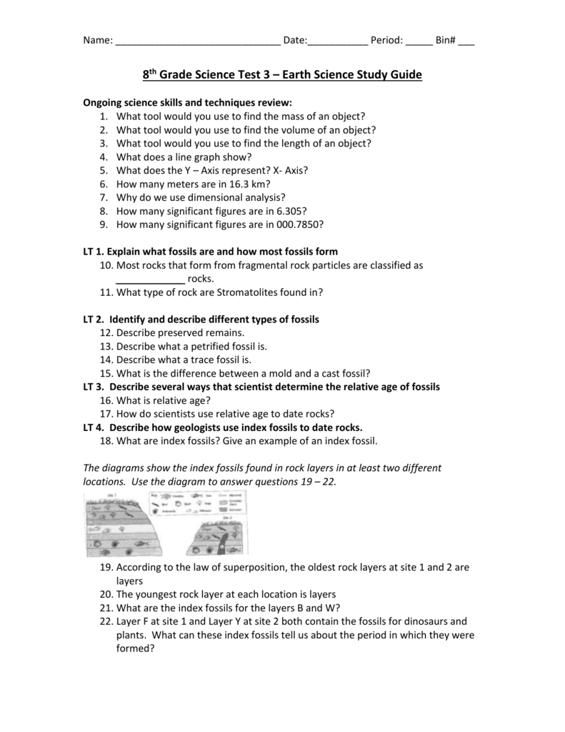 8th Grade Science Test 3 Earth Science Study Guide