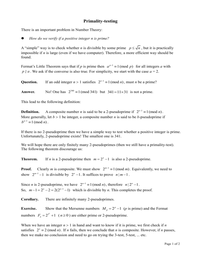 6 Primality Testing 6 Primality Testing
