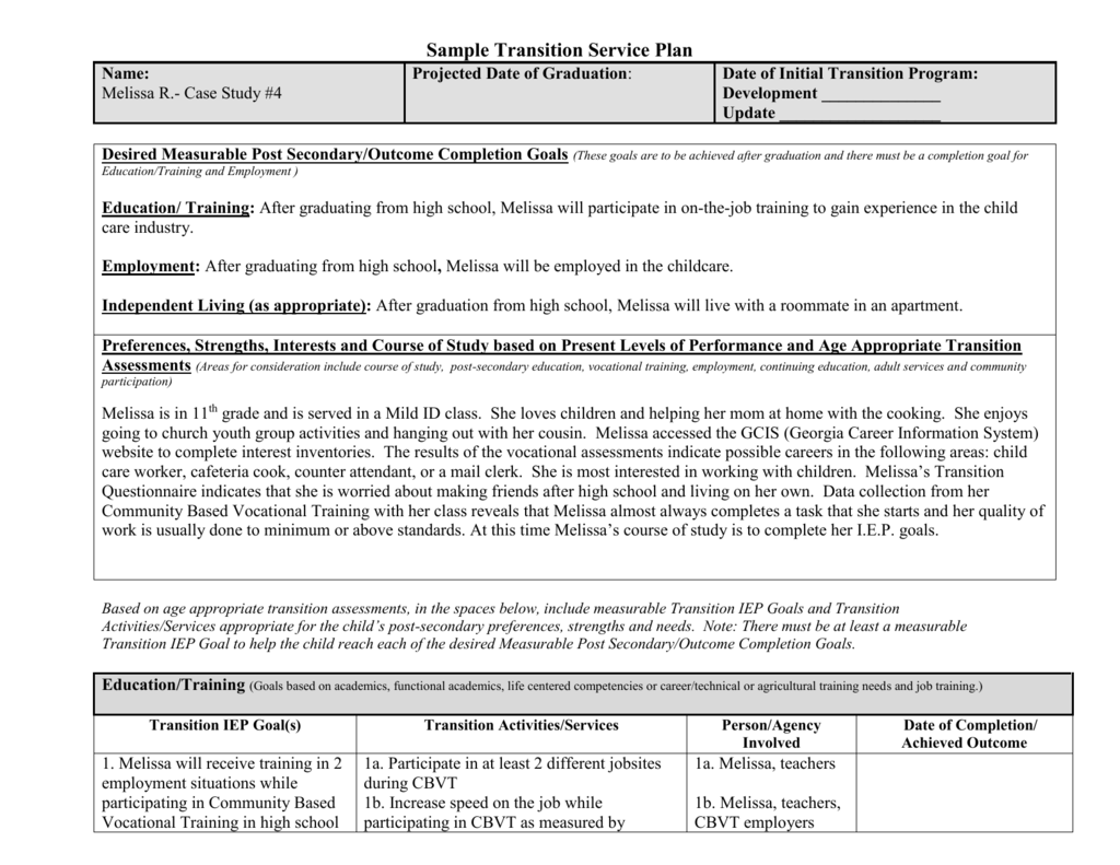 Transition Service Plan EXAMPLE 