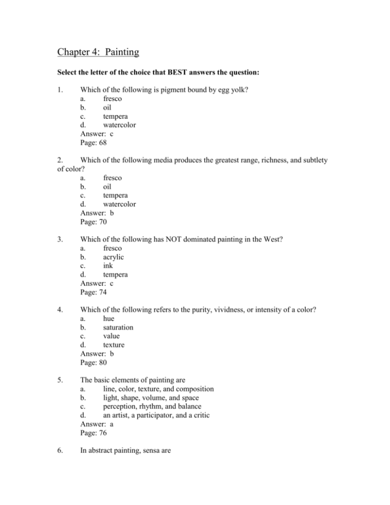 Chapter 4 Sample Test Questions Chapter 4 Sample Test Questions