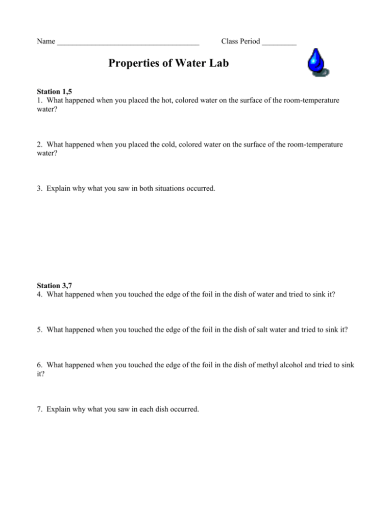 Properties Of Water Lab