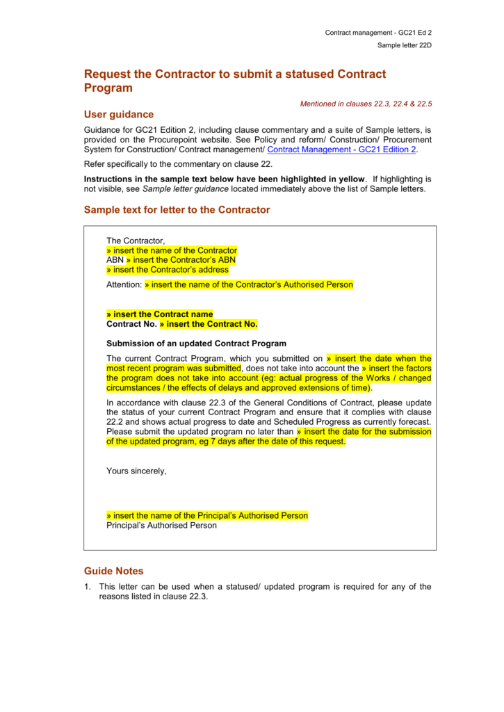 Re The Contractor To Submit A Statused Contract Program