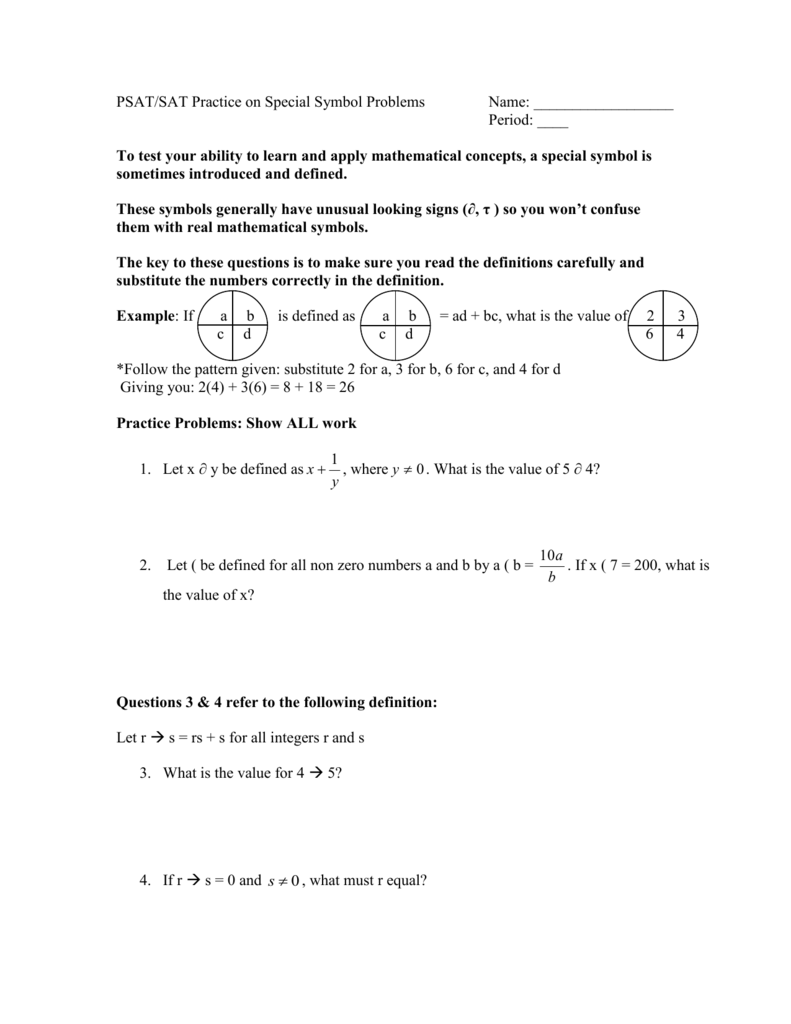 PSAT SAT Practice On Special Symbol Problems