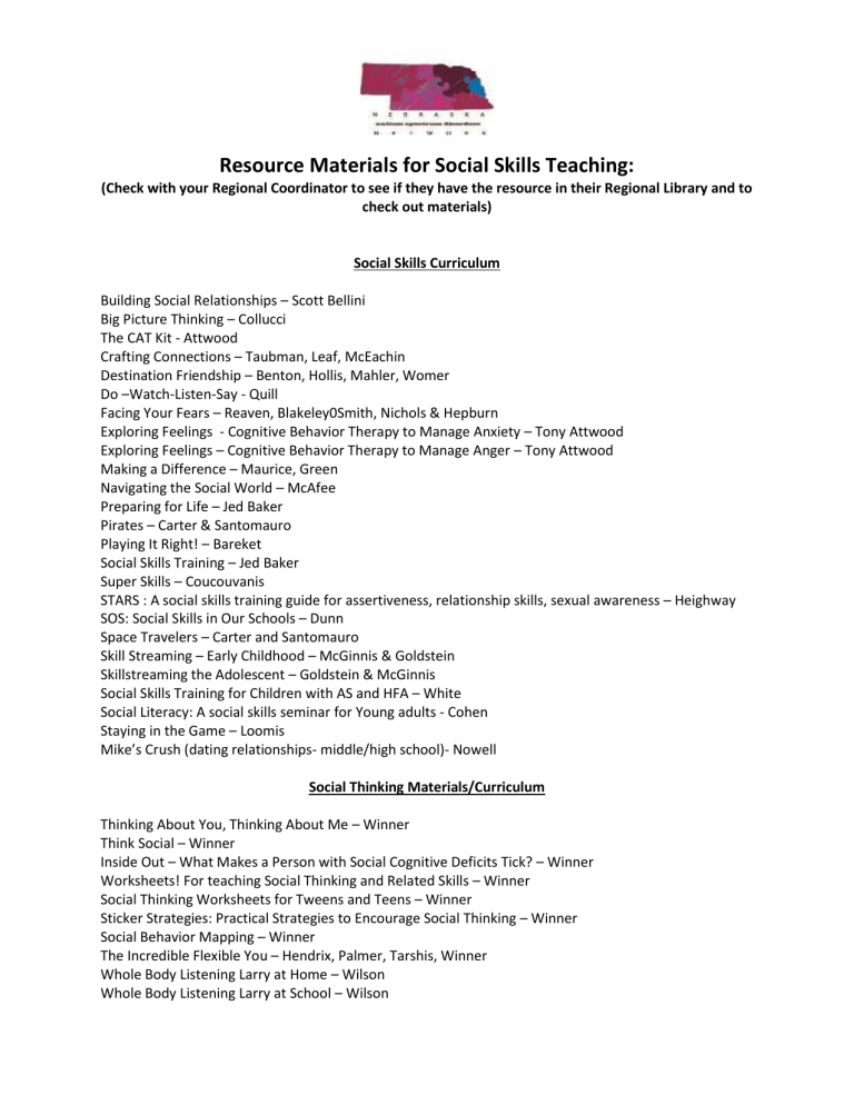 Social Skills Curriculum List Social Skills Curriculum List