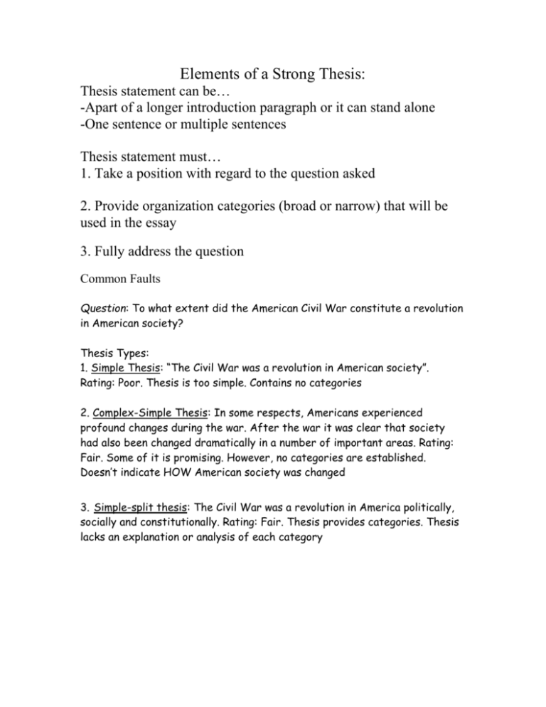 Elements Of A Strong Thesis 