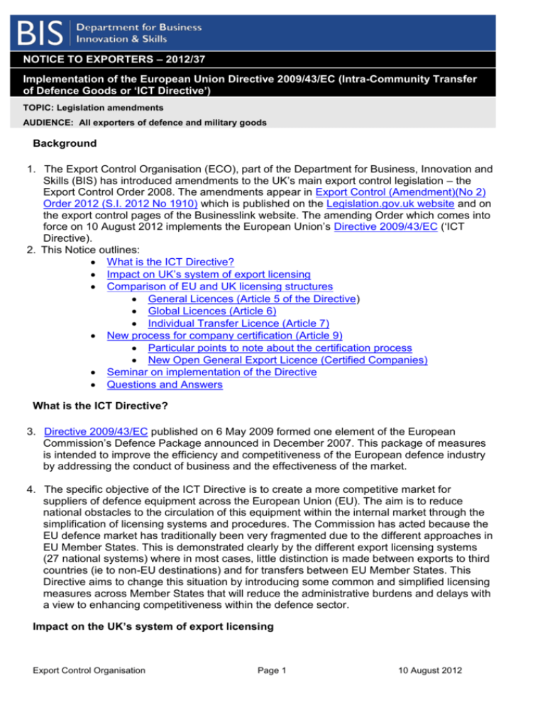 Notice To Exporters 2012 37