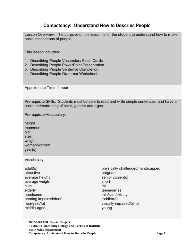 LESSON PLAN People NC NET