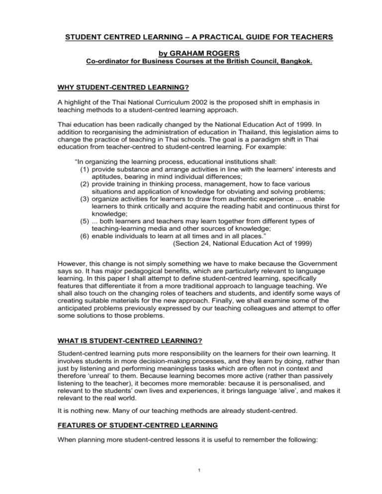 Student Centred Learning A Practical Guide For Teachers