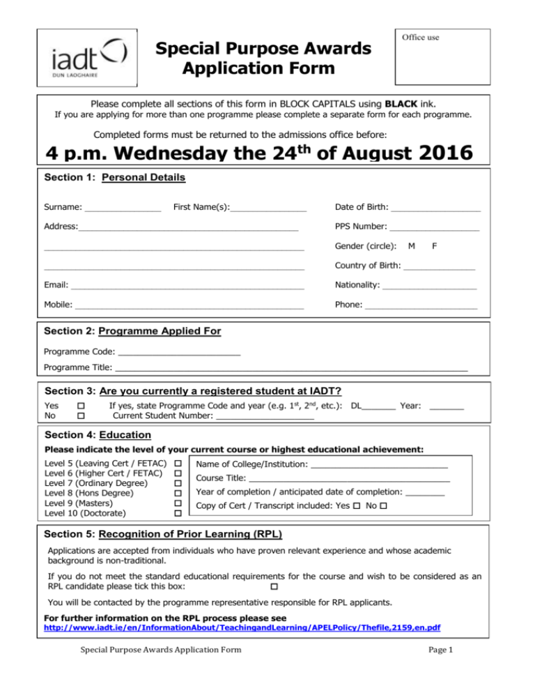 SPA Application Form 2016 Doc