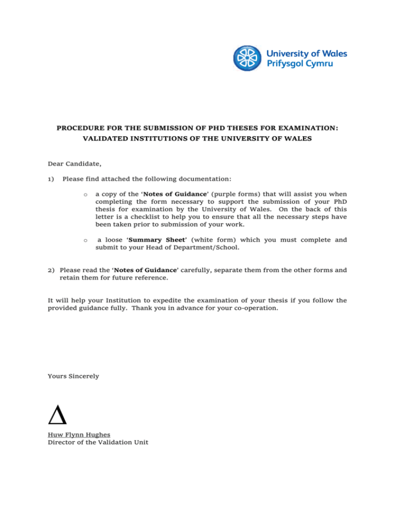 Procedure For The Submission Of Phd Theses For Examination
