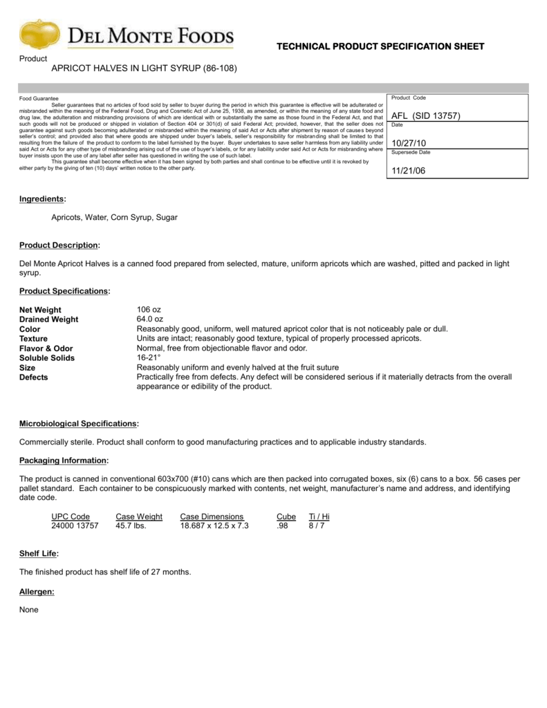 TECHNICAL PRODUCT SPECIFICATION SHEET