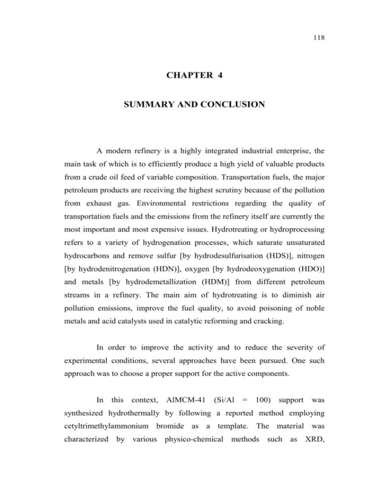 HDN Catalysis NiO MoO3 On AlMCM 41 Thesis Chapter HDN Catalysis NiO MoO3 On AlMCM 41 Thesis Chapter