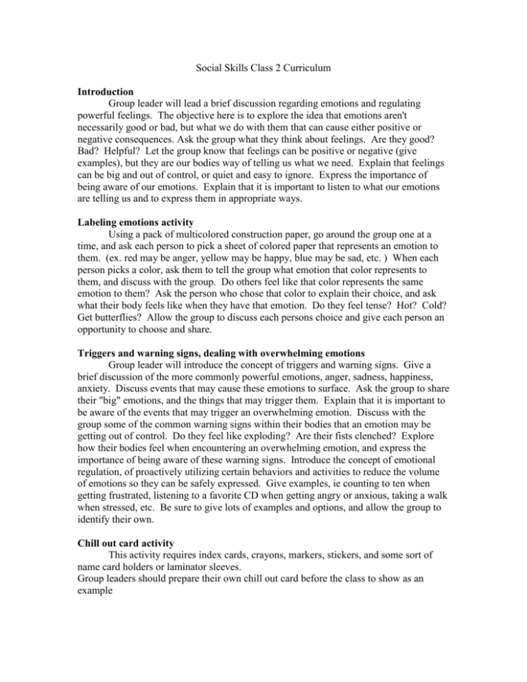 Social Skills Class 2 Curriculum