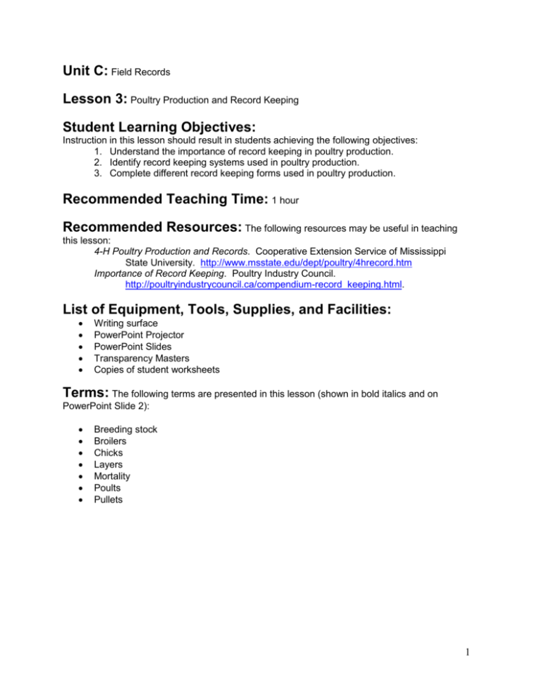 Poultry Production And Record Keeping