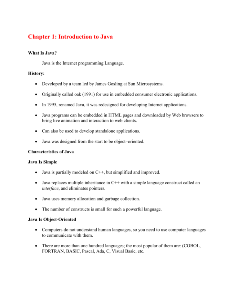 Chapter 1 Introduction To Java