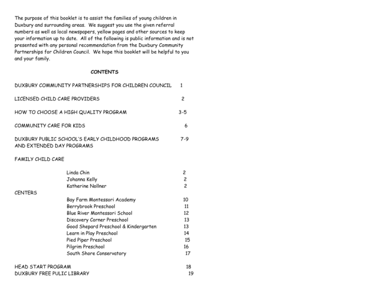 Community Resource Guide Duxbury K12 ma us
