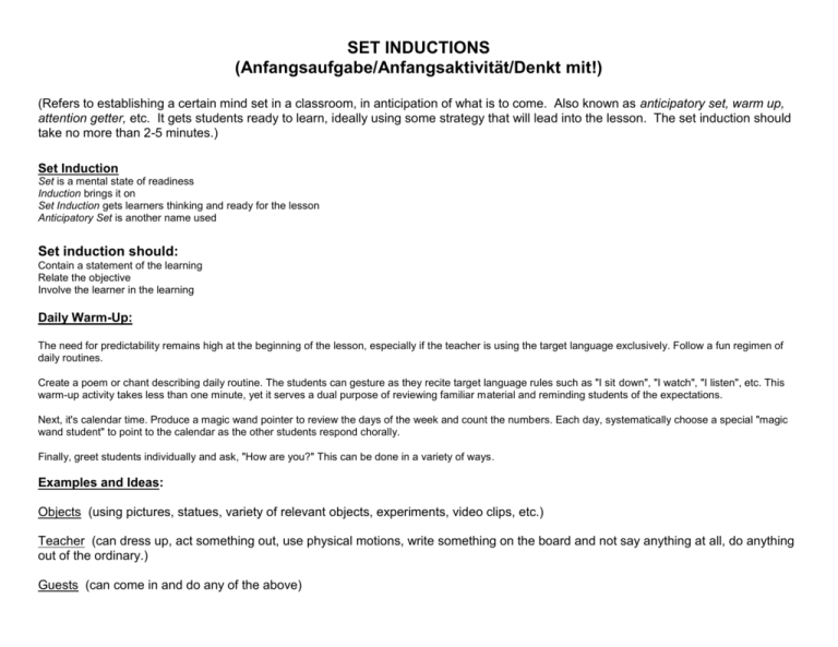 25 Set Inductions