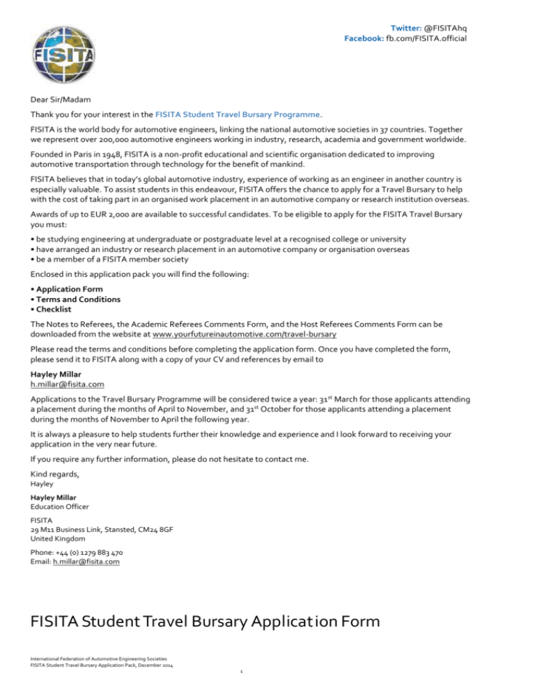 FISITA Student Travel Bursary Application Form