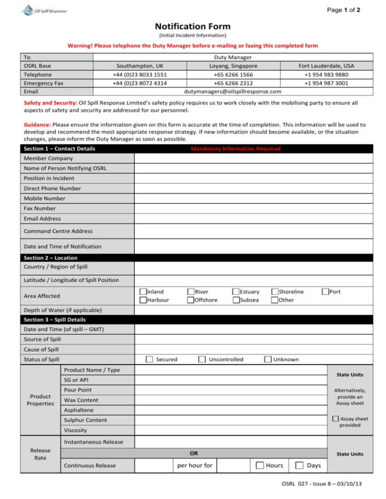 NOTIFICATION FORM (part 1)