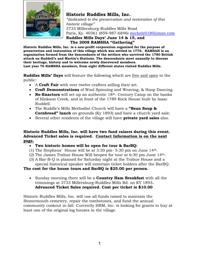 Historic Ruddles Mills, Inc