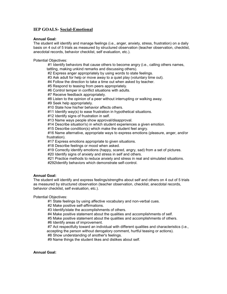IEP GOALS Social Emotional IEP GOALS Social Emotional