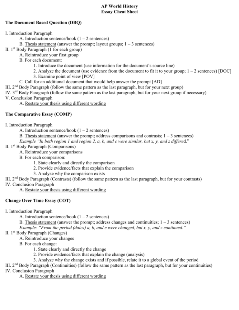 Essay Cheat Sheet